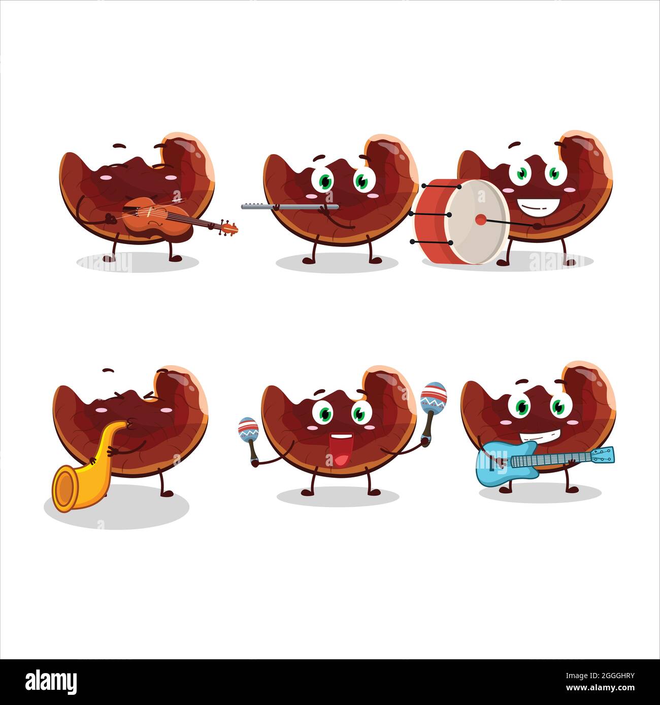 Cartoon character of lingzhi mushroom playing some musical instruments ...