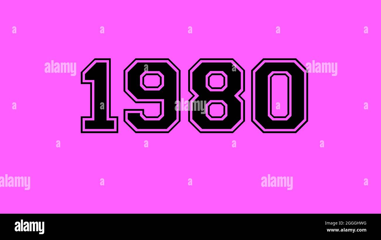 1980 number black lettering pink rose background Stock Photo - Alamy
