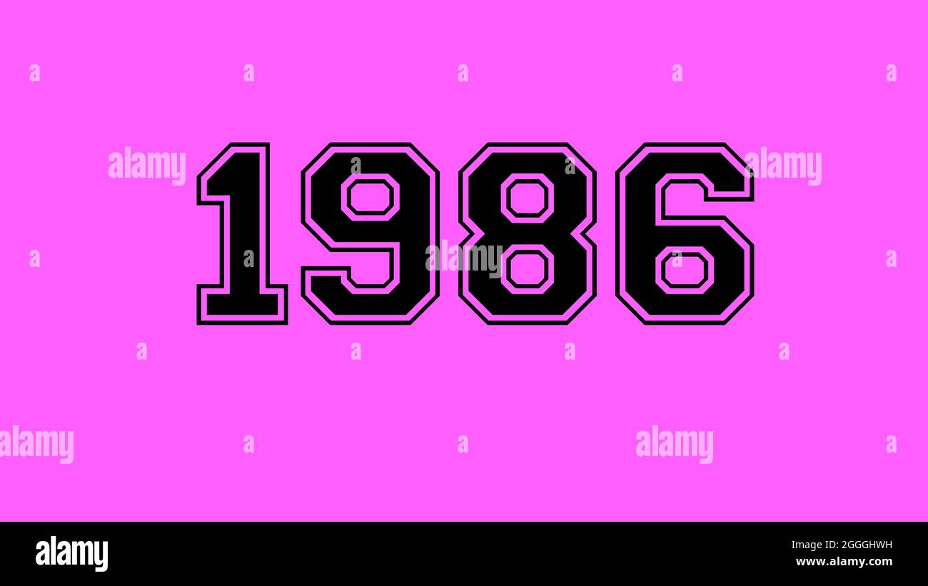 1986 number black lettering pink rose background Stock Photo - Alamy