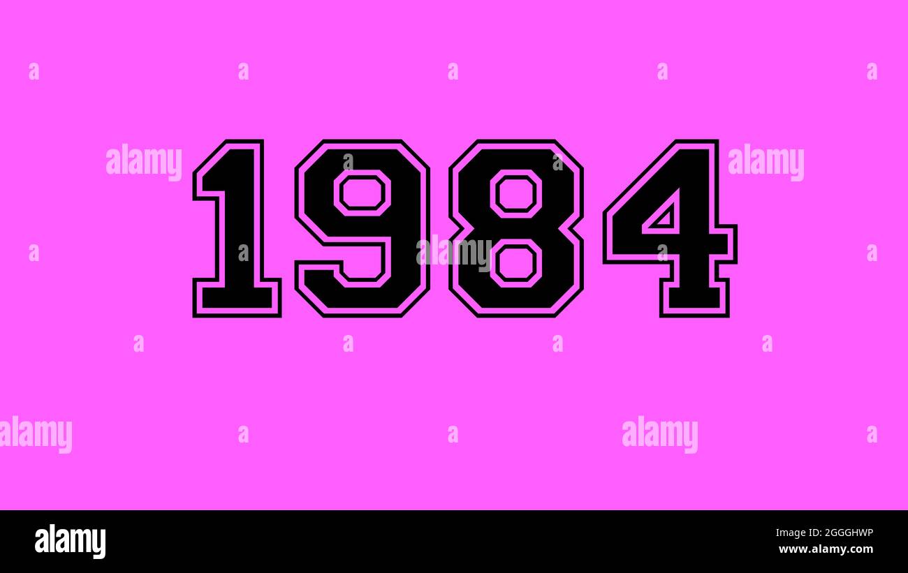 1984 number black lettering pink rose background Stock Photo - Alamy