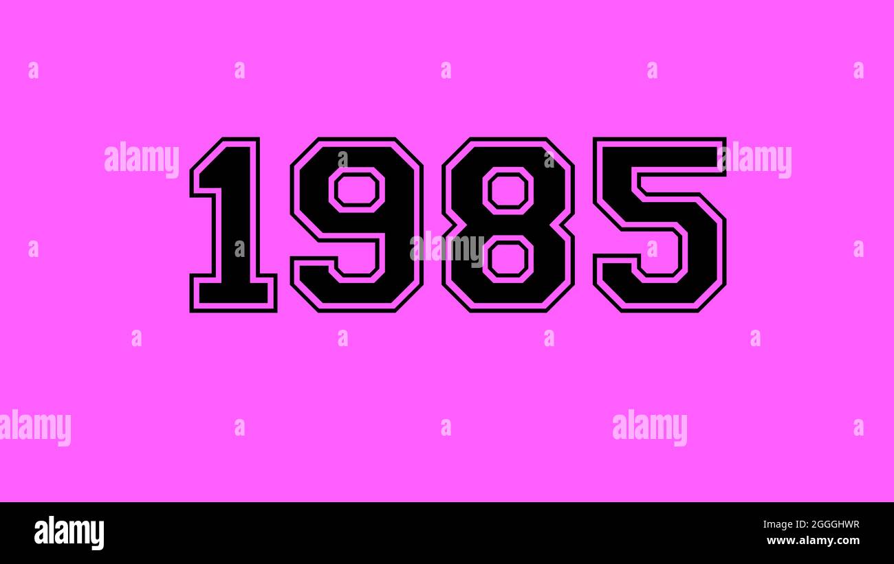 1985 number black lettering pink rose background Stock Photo - Alamy