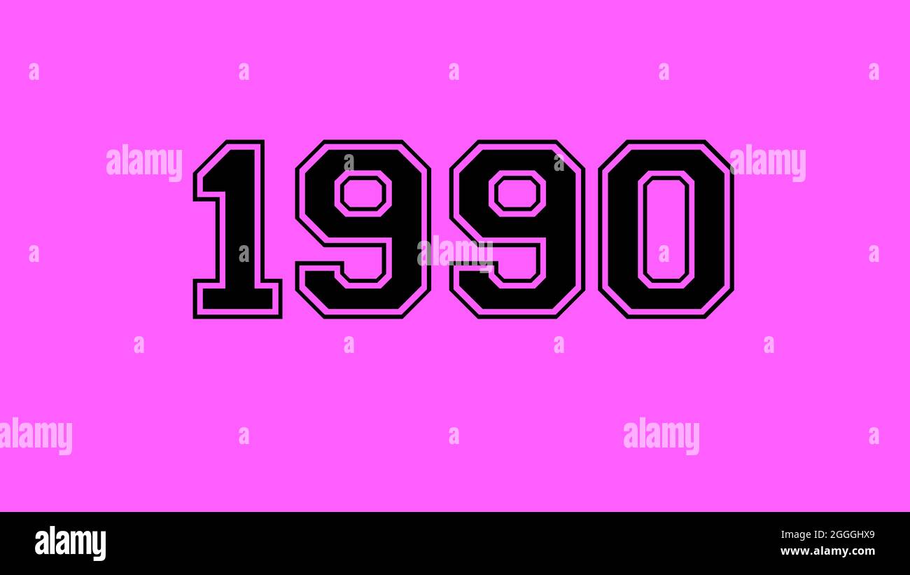 1990 number black lettering pink rose background Stock Photo - Alamy