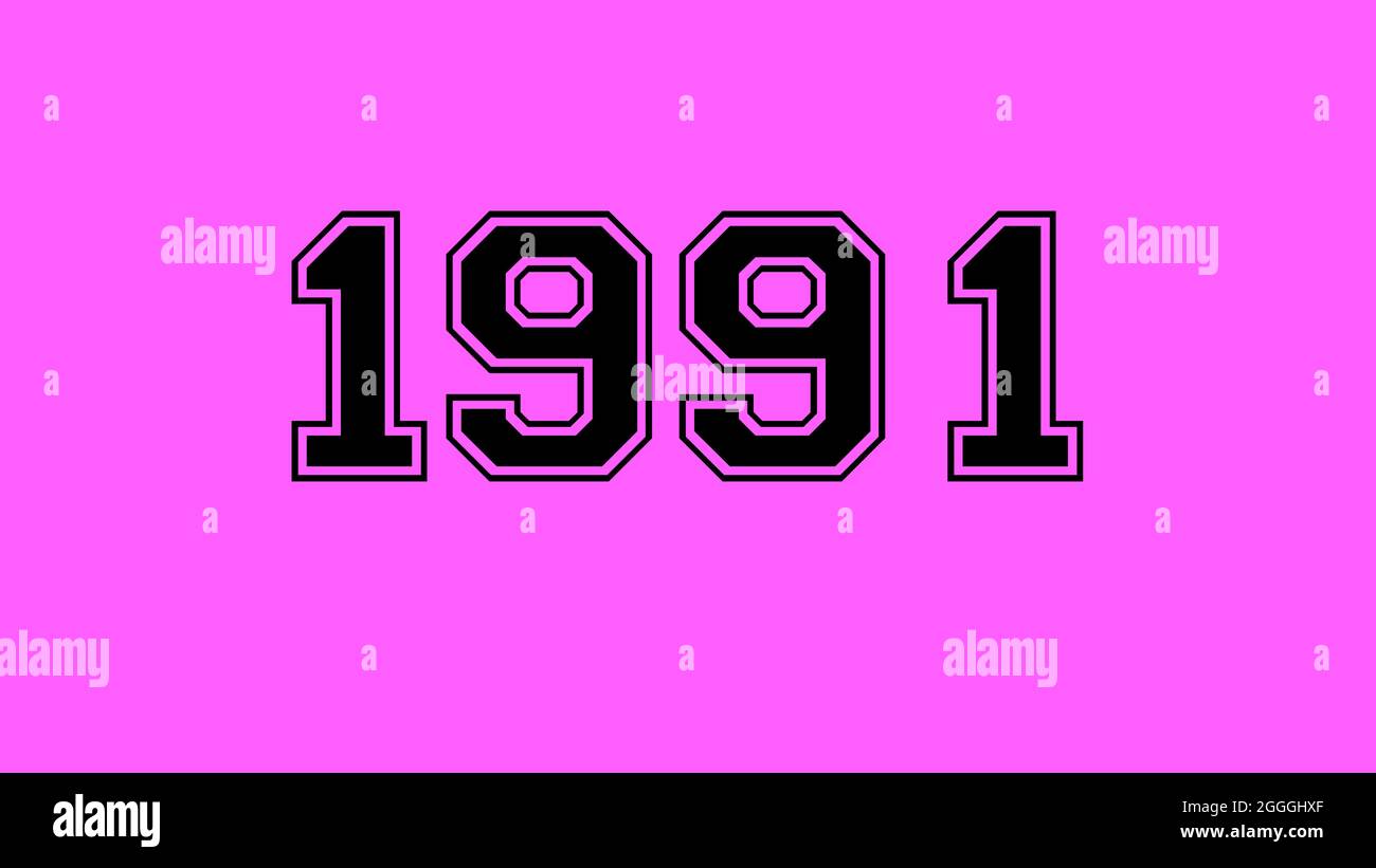 1991 number black lettering pink rose background Stock Photo - Alamy