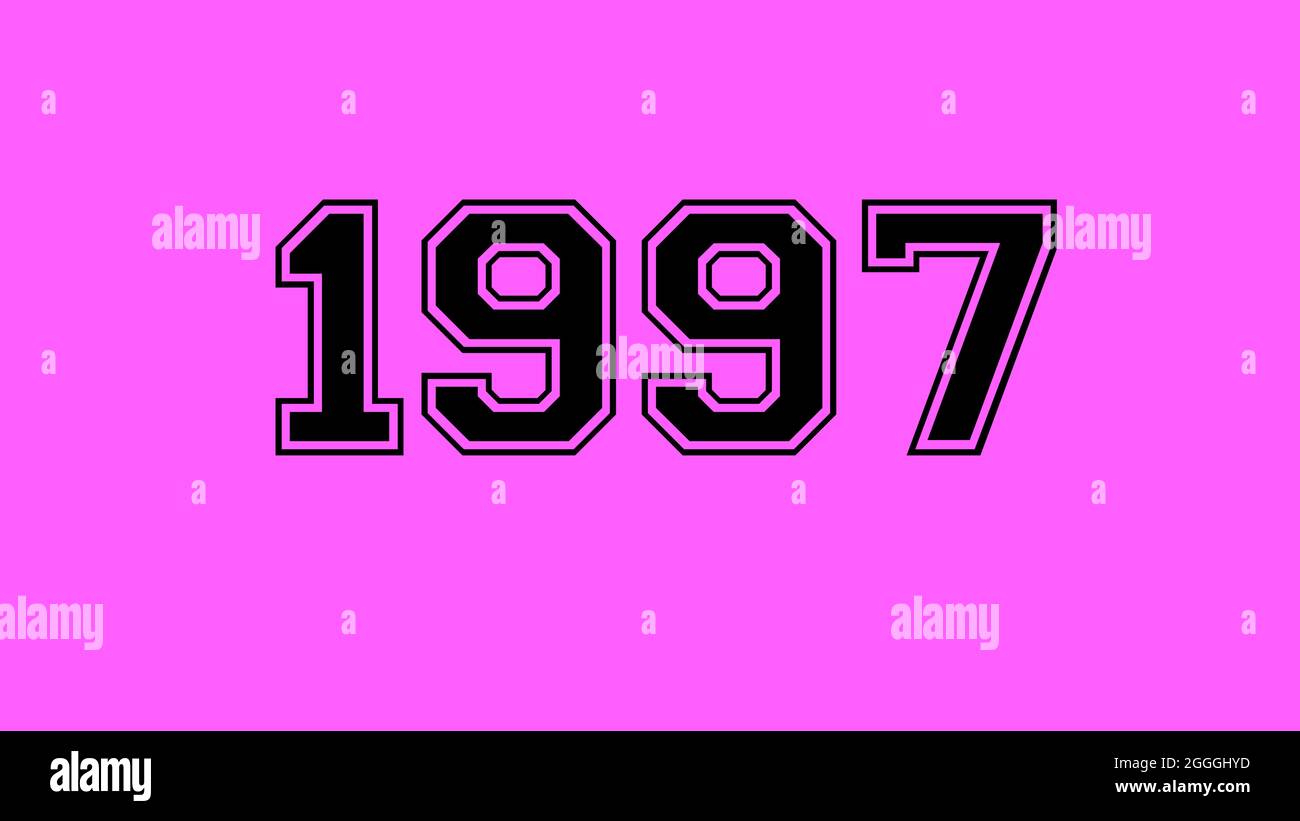1997 number black lettering pink rose background Stock Photo - Alamy