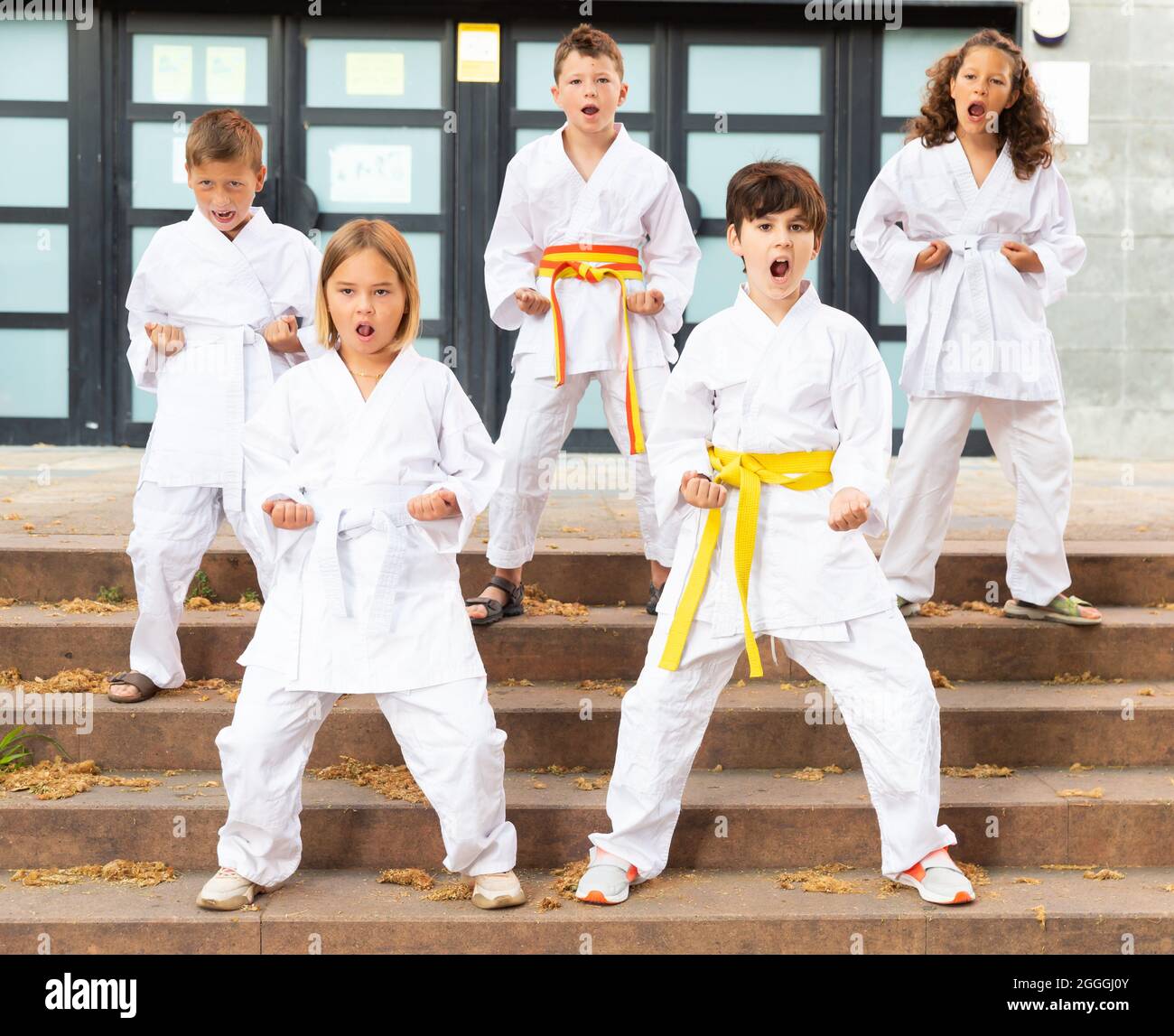 Kids doing kata Stock Photo - Alamy