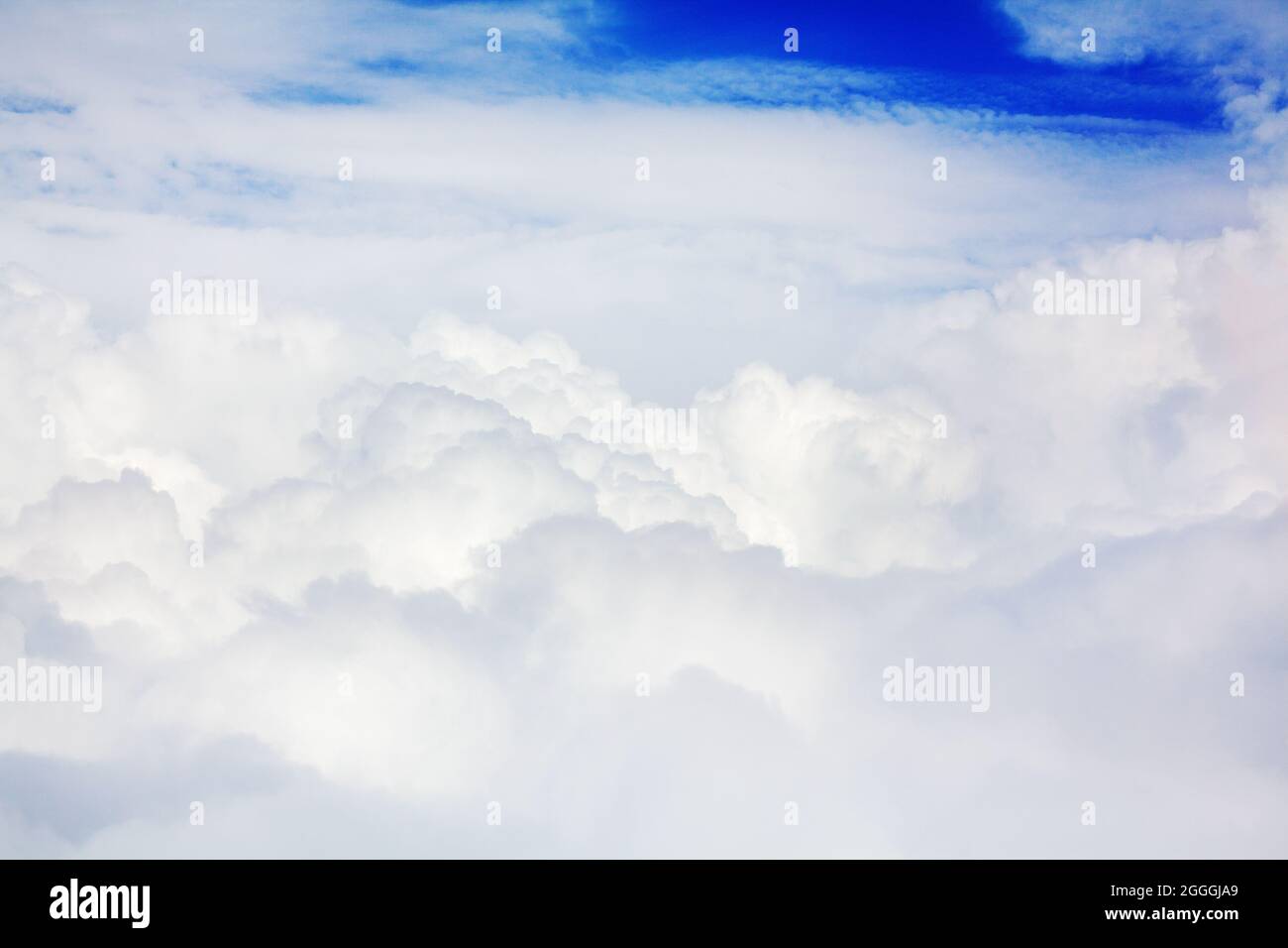White cumulus clouds blue sky background closeup beautiful aerial ...