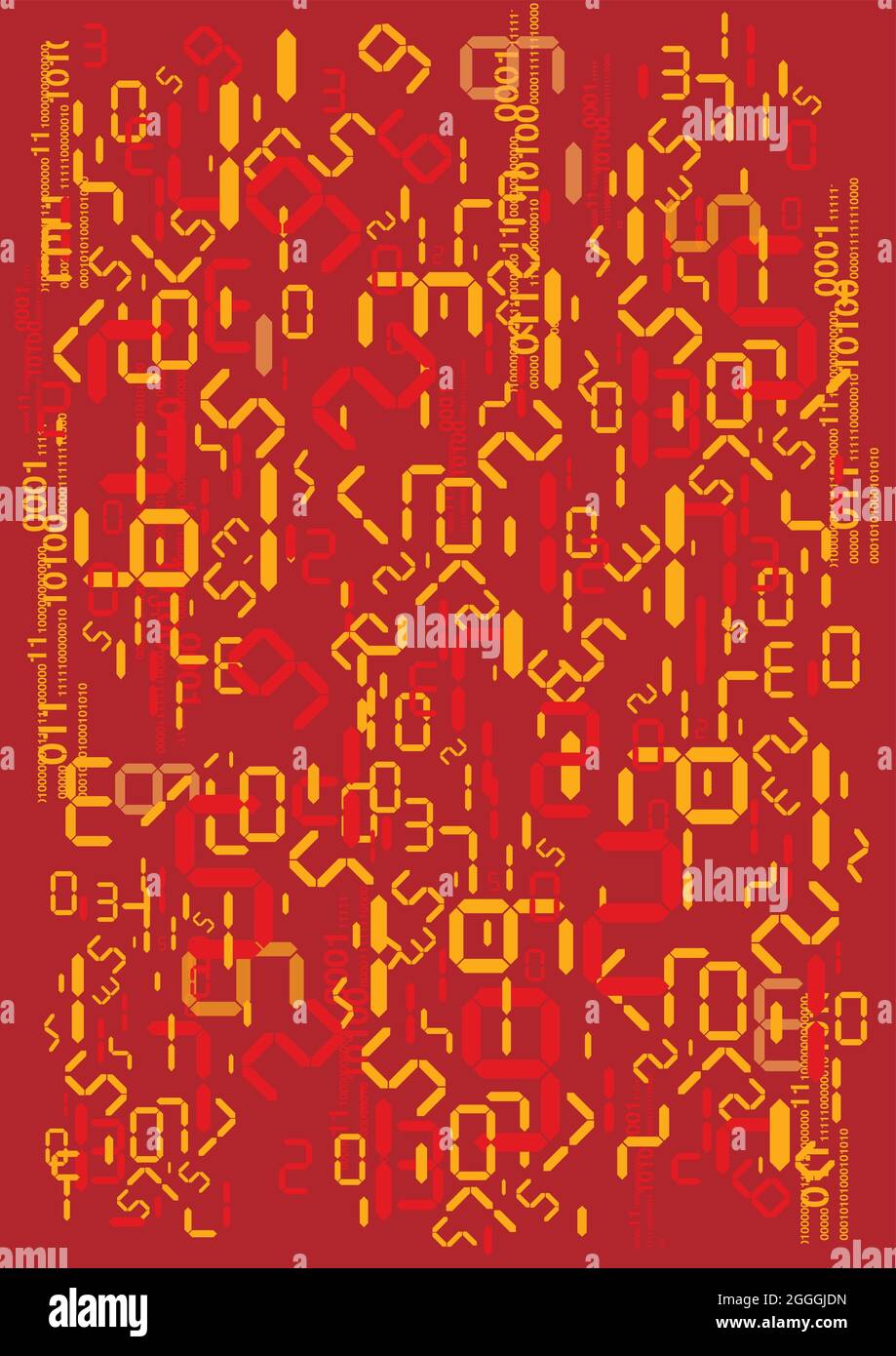 Stream of digital numbers, background. Illustration of red backdrop ...