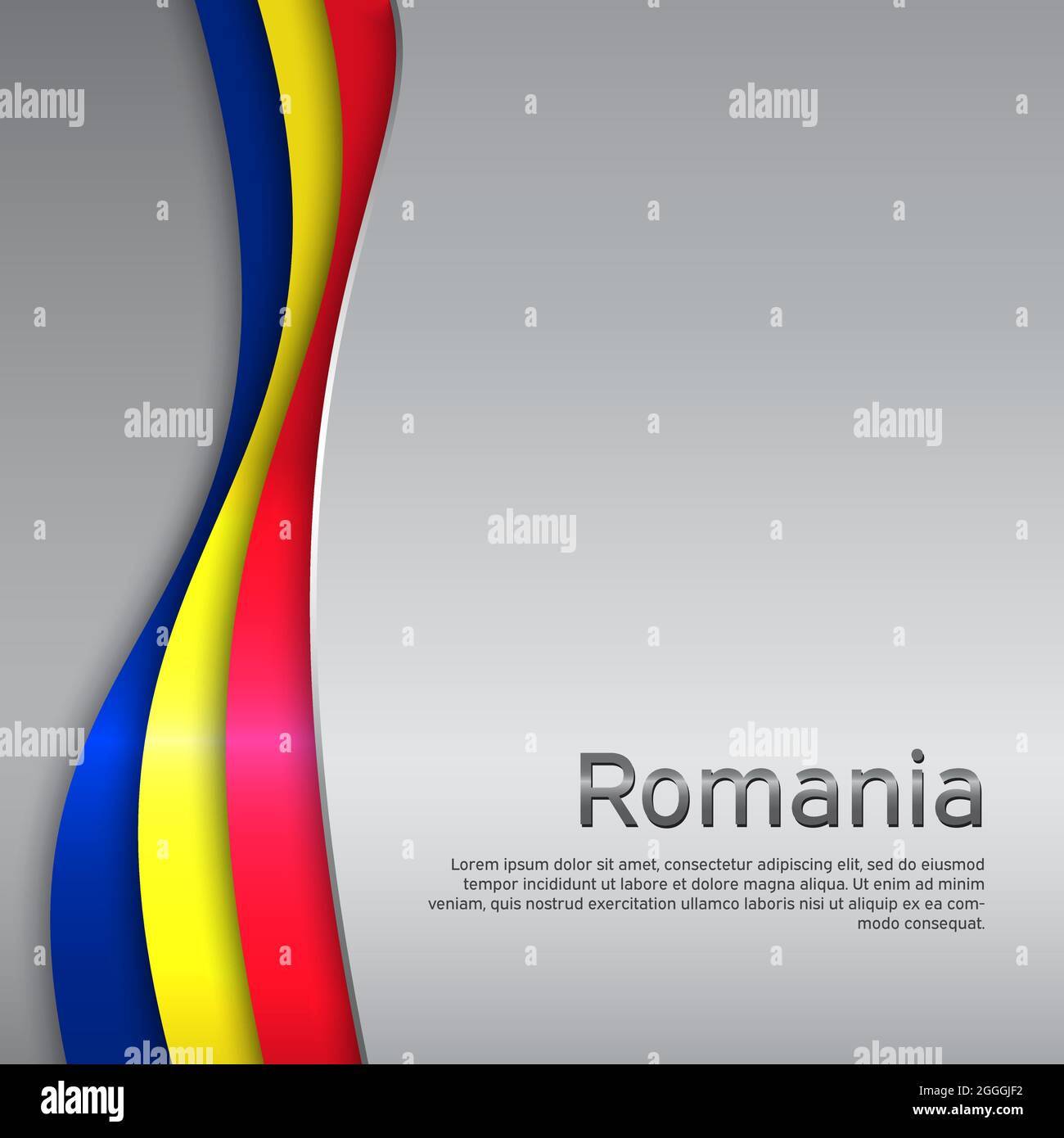 Abstract waving romania flag. Paper cut style. Creative metal ...