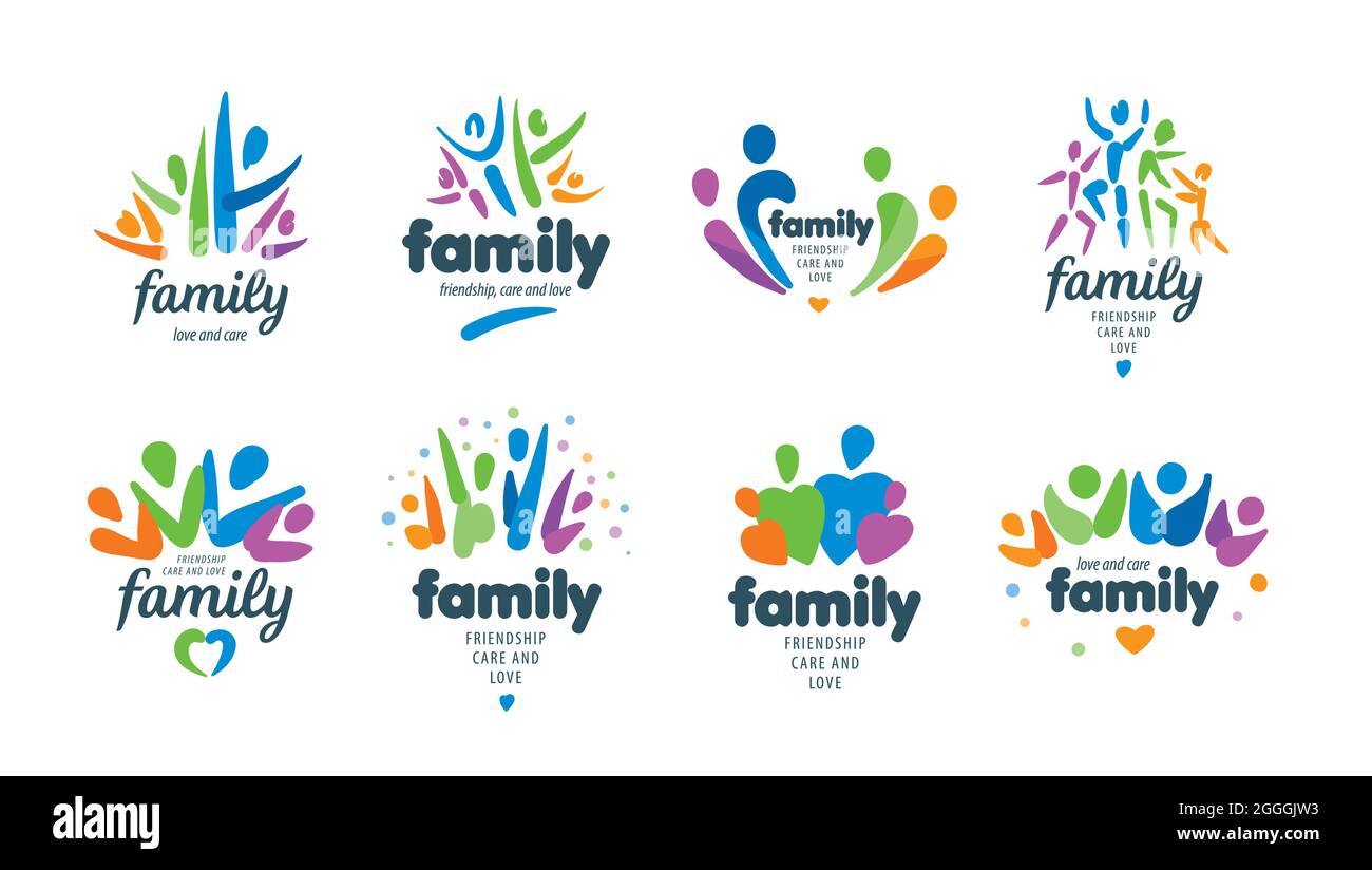 A set of painted abstract family logos on a white background Stock ...