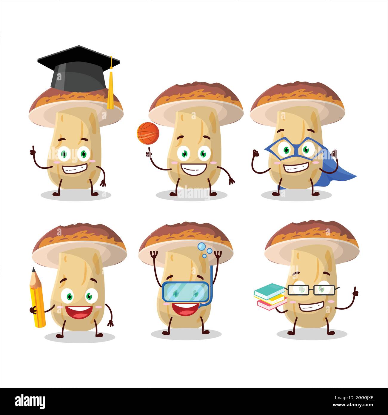 School student of new cep mushroom cartoon character with various ...