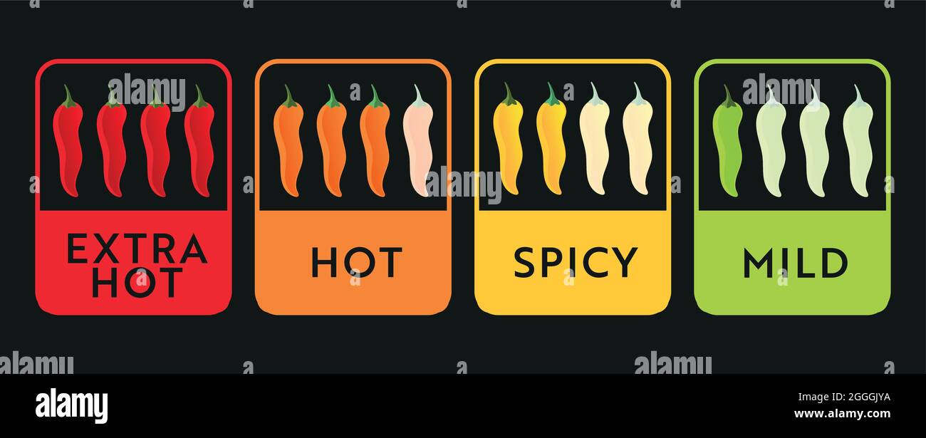 Spicy food level. Chili pepper strength scale. Food infographic Stock ...