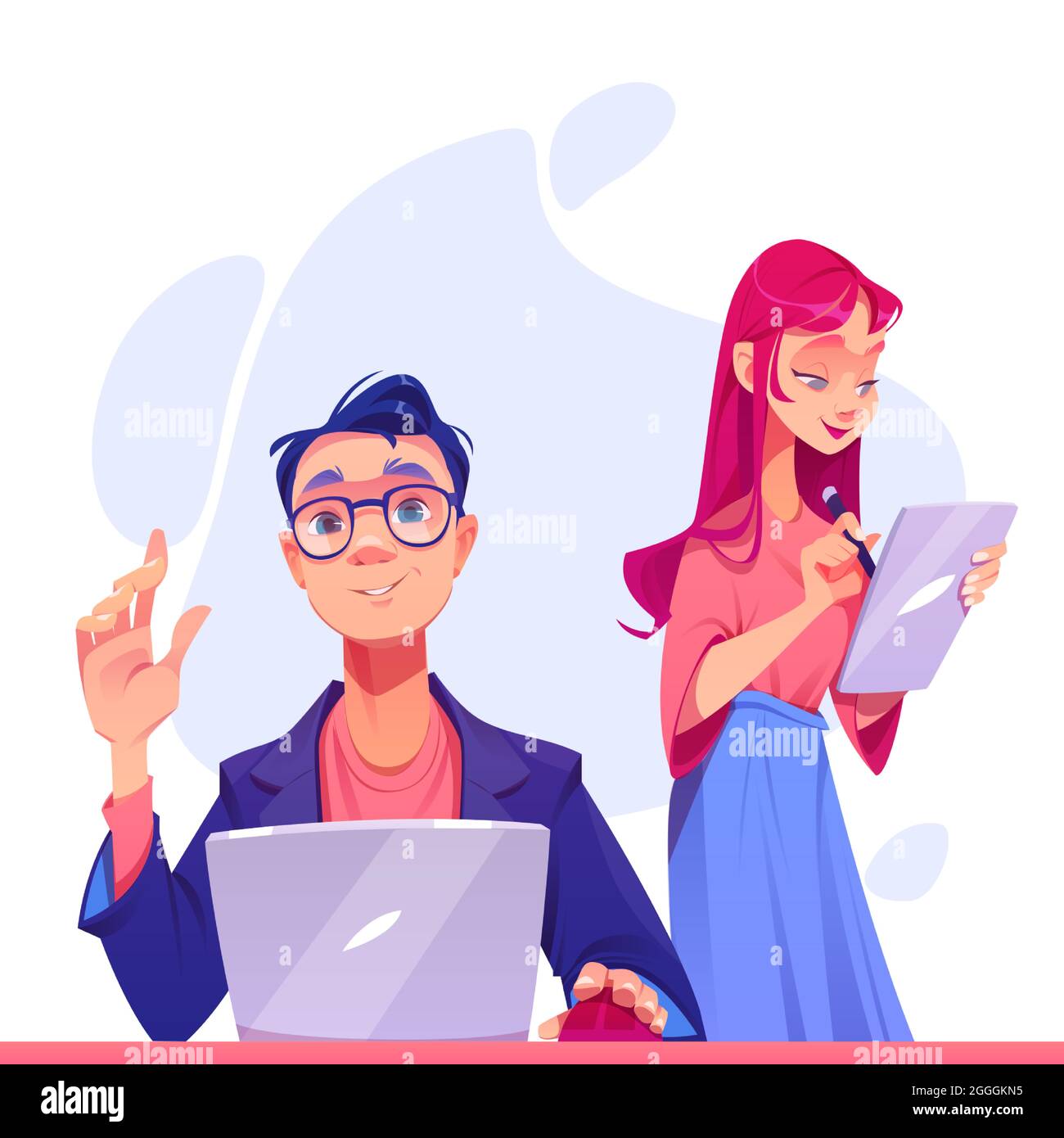 Programmer And Graphic Designer Characters Create Website Man With Laptop And Woman With Tablet