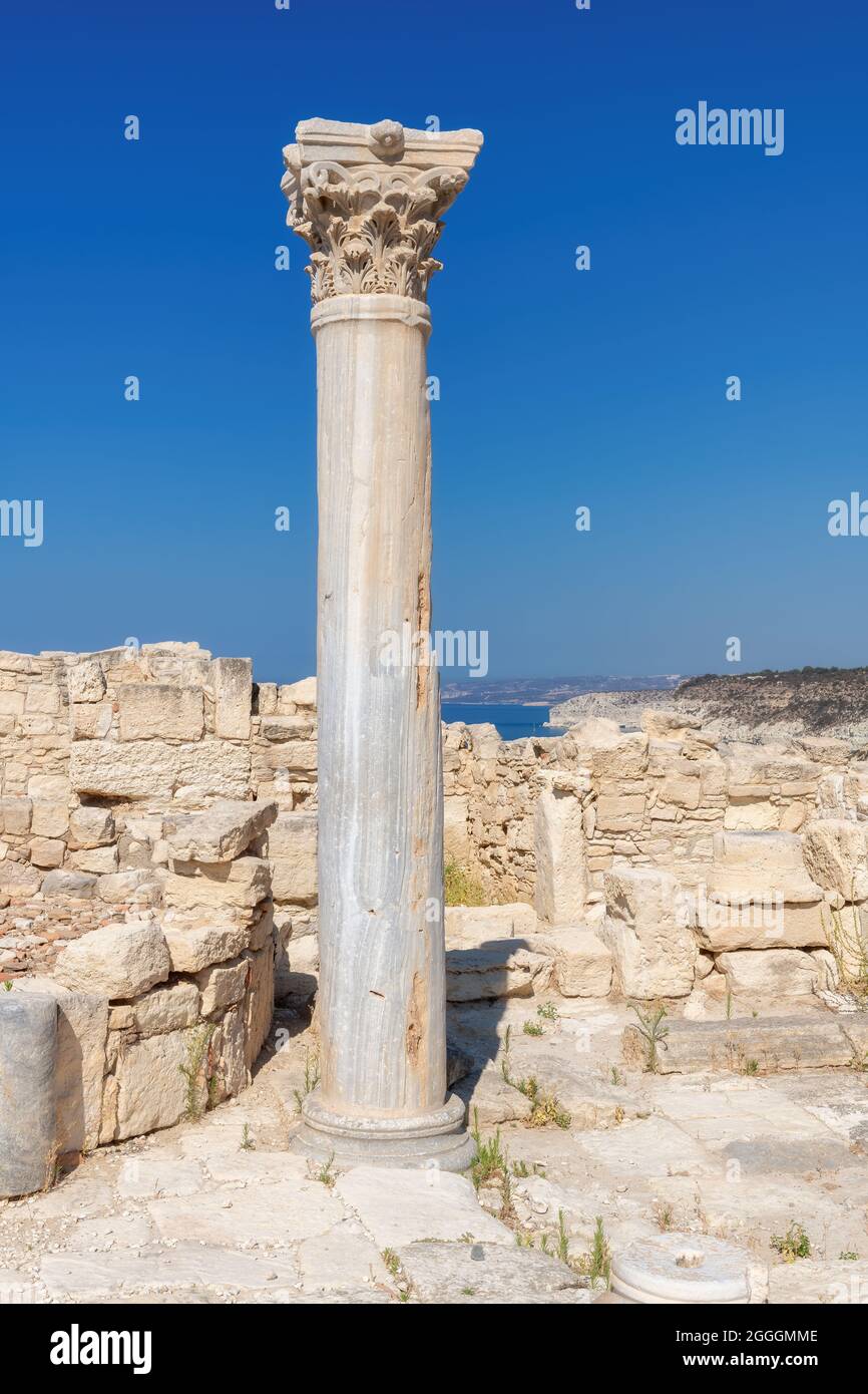 Greek column in Ruins of ancient Kourion, Limassol District. Cyprus ...