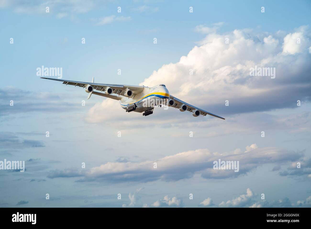 Ukraine, Kyiv - August 18, 2021: The plane Antonov 225 AN-225 Mriya fly ...