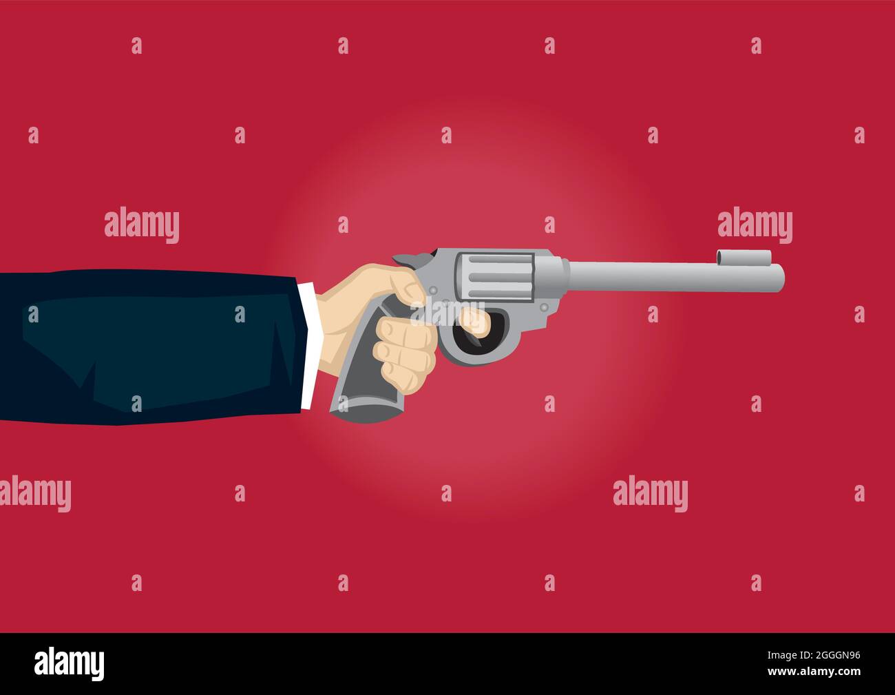 Vector cartoon illustration of hand pulling gun trigger isolated on red ...