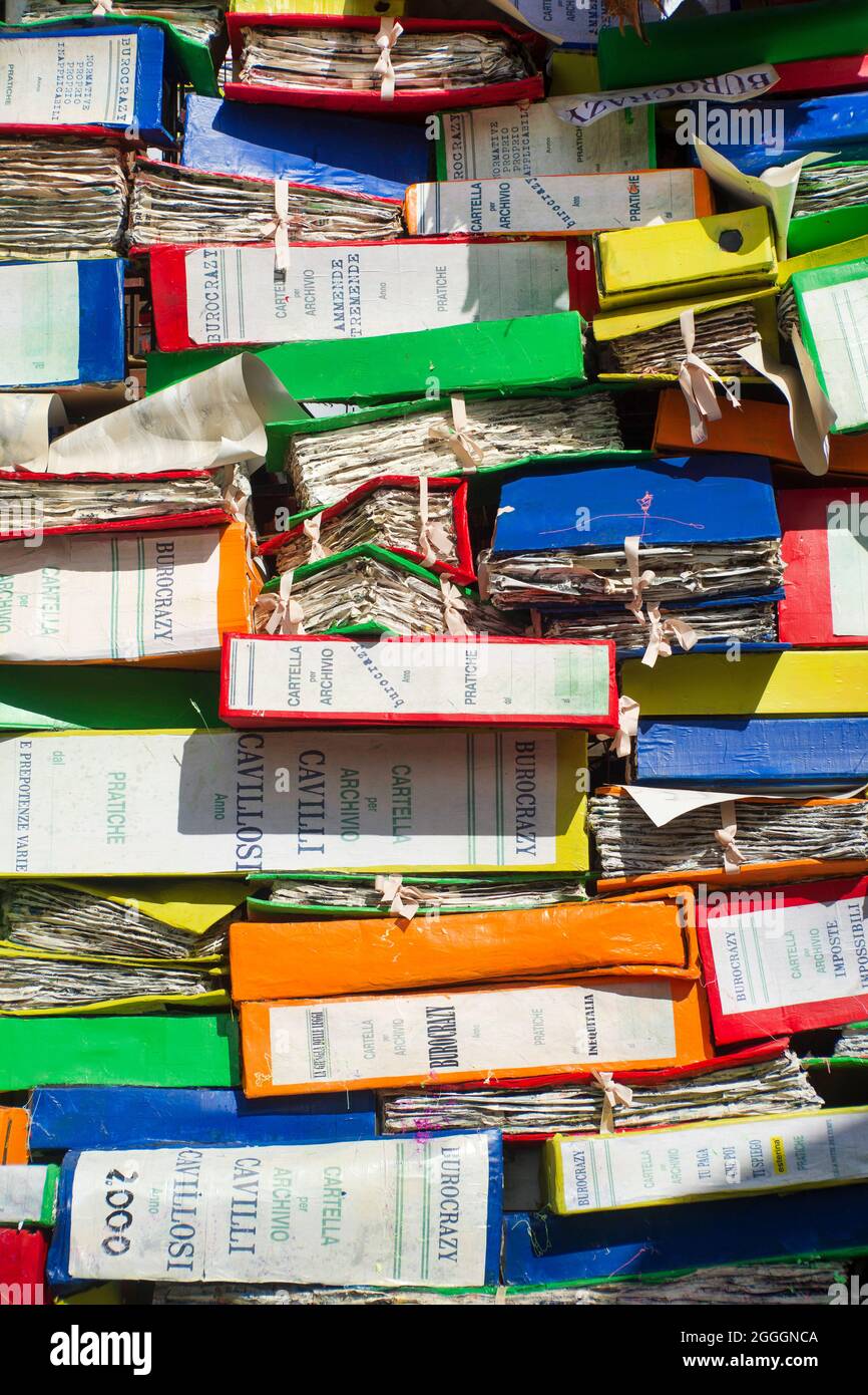 Representation in paper crushes of a file in the public offices Stock ...