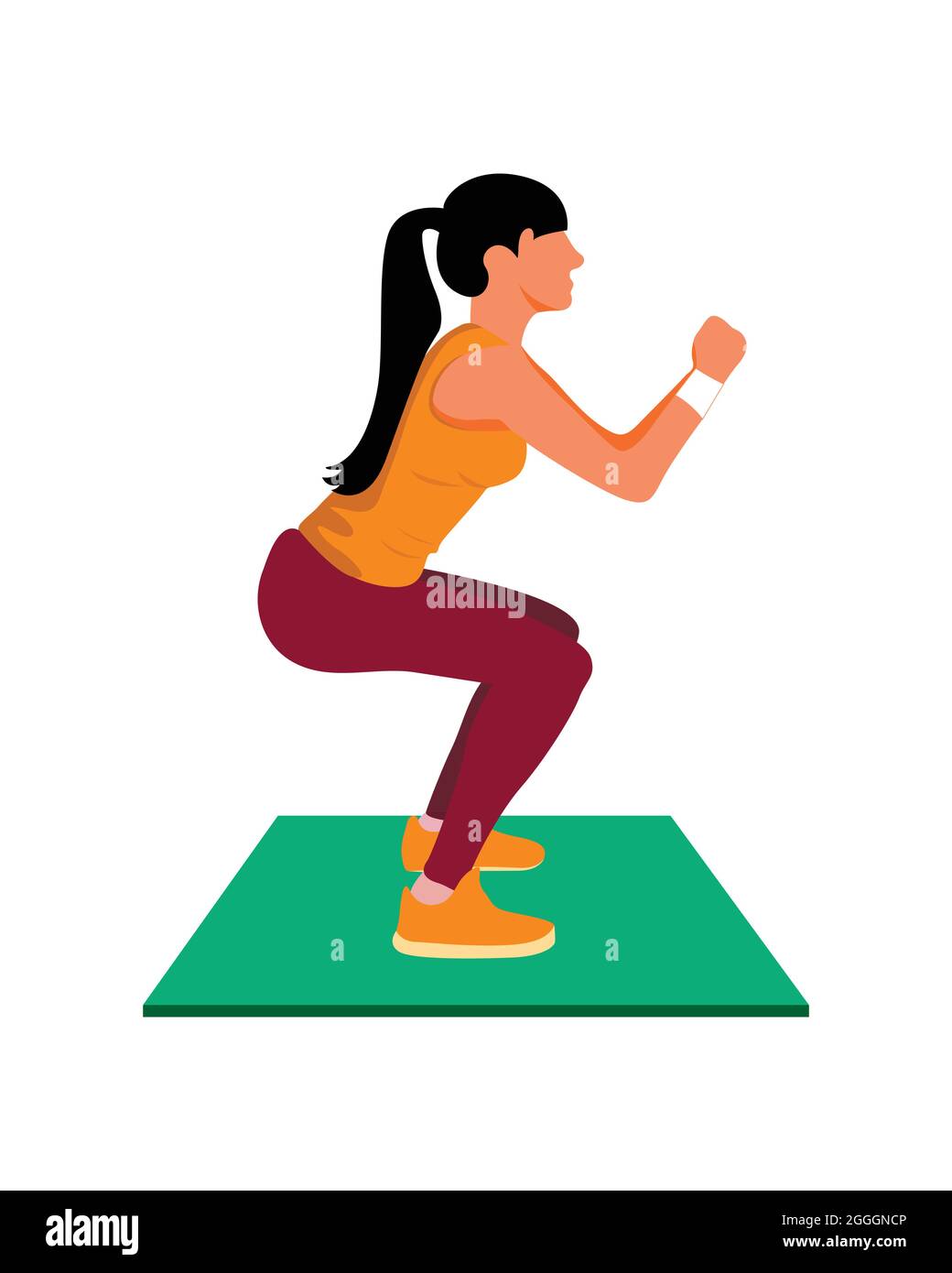 Young girl doing daily exercise. Beautiful slim girl performing ...