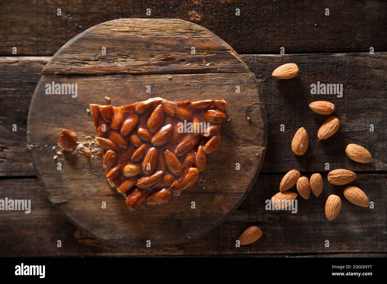 Typical and traditional sweet made from melted sugar and almonds Stock ...