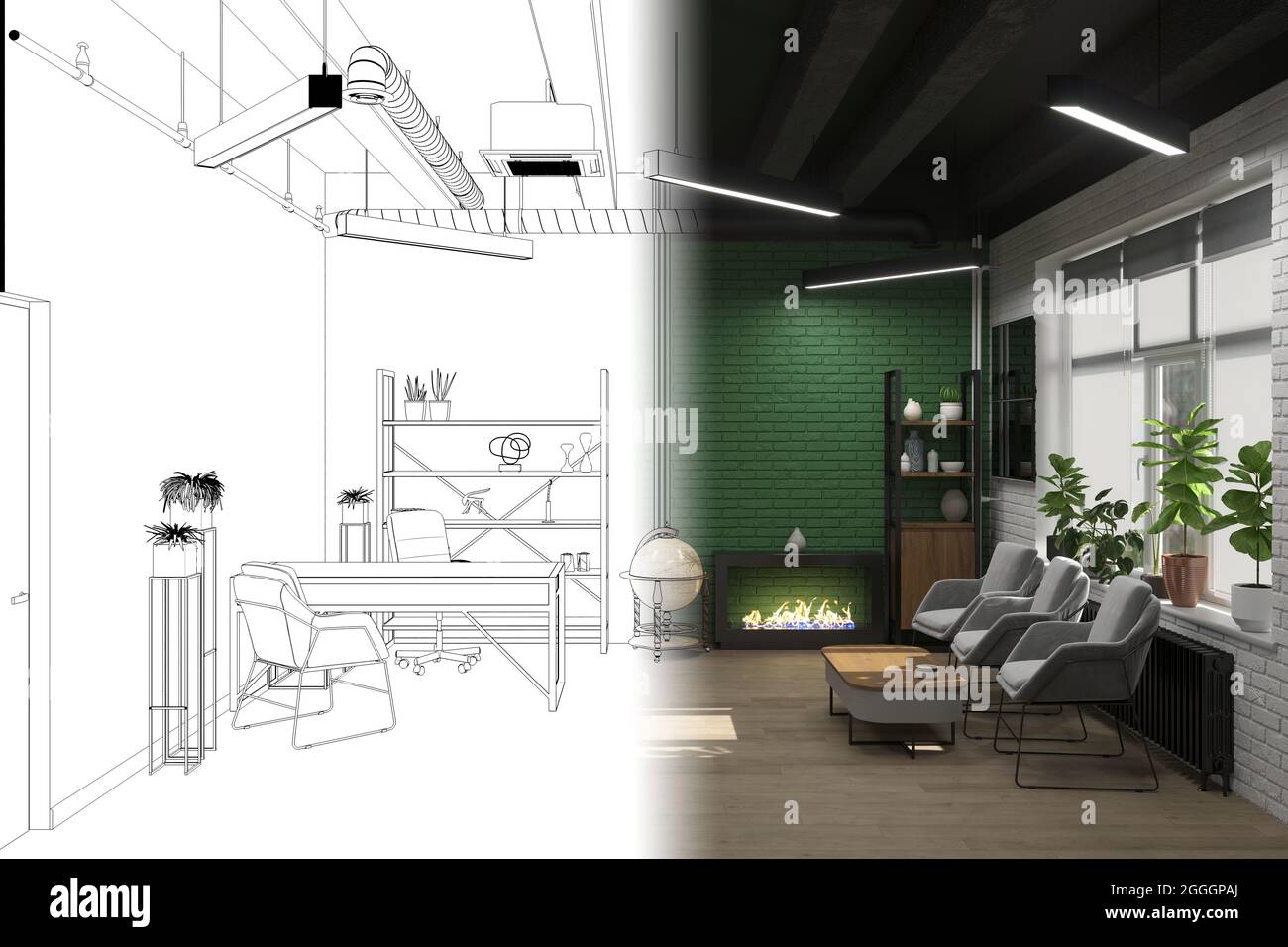 office, interior visualization, 3D illustration, cg render Stock Photo ...