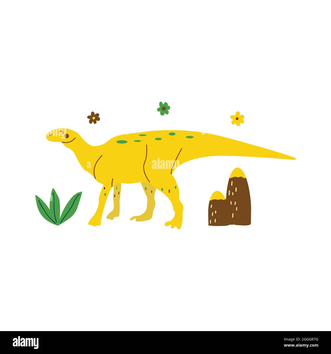 Dinosaur yellow Hadrosaurus. Large extinct ancient herbivorous reptile ...