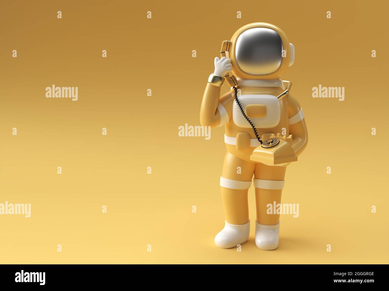 3d Render Astronaut calling gesture with old telephone 3d illustration ...