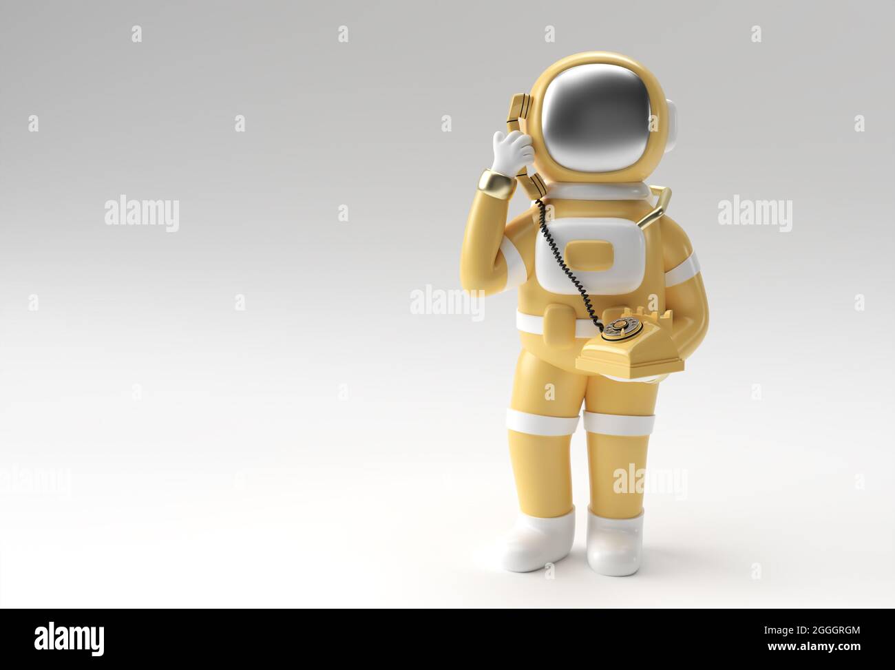 3d Render Astronaut calling gesture with old telephone 3d illustration ...