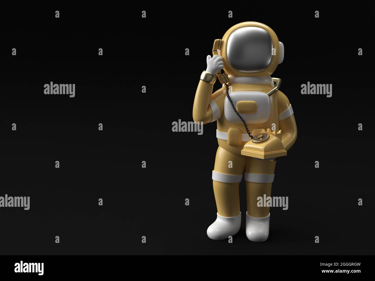 3d Render Astronaut calling gesture with old telephone 3d illustration ...