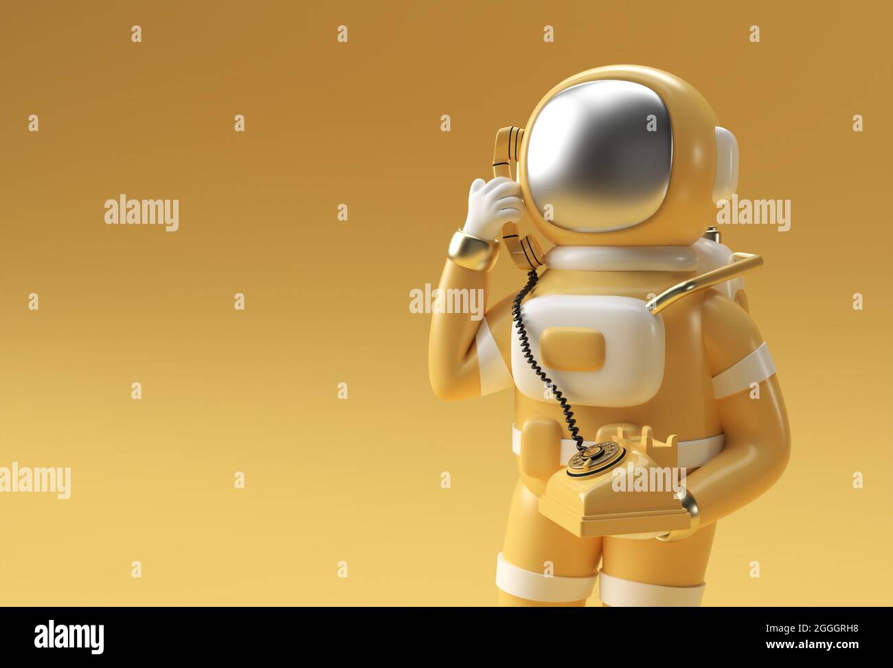 3d Render Astronaut calling gesture with old telephone 3d illustration ...
