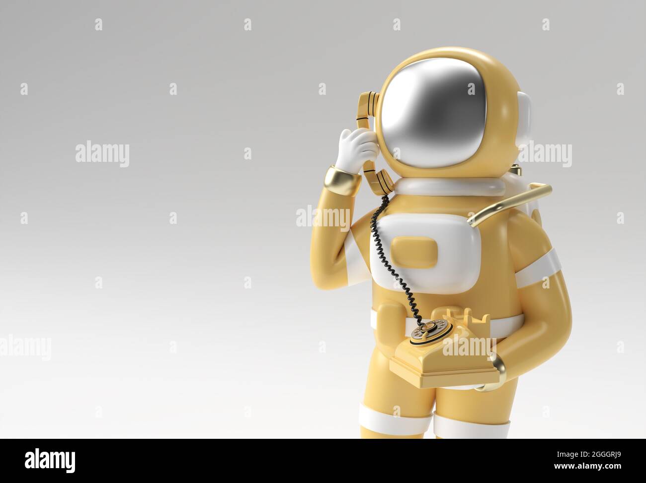 3d Render Astronaut calling gesture with old telephone 3d illustration ...