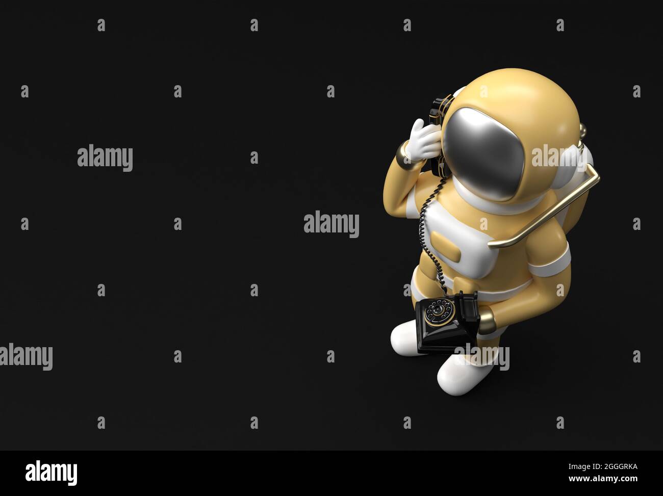 3d Render Astronaut calling gesture with old telephone 3d illustration ...