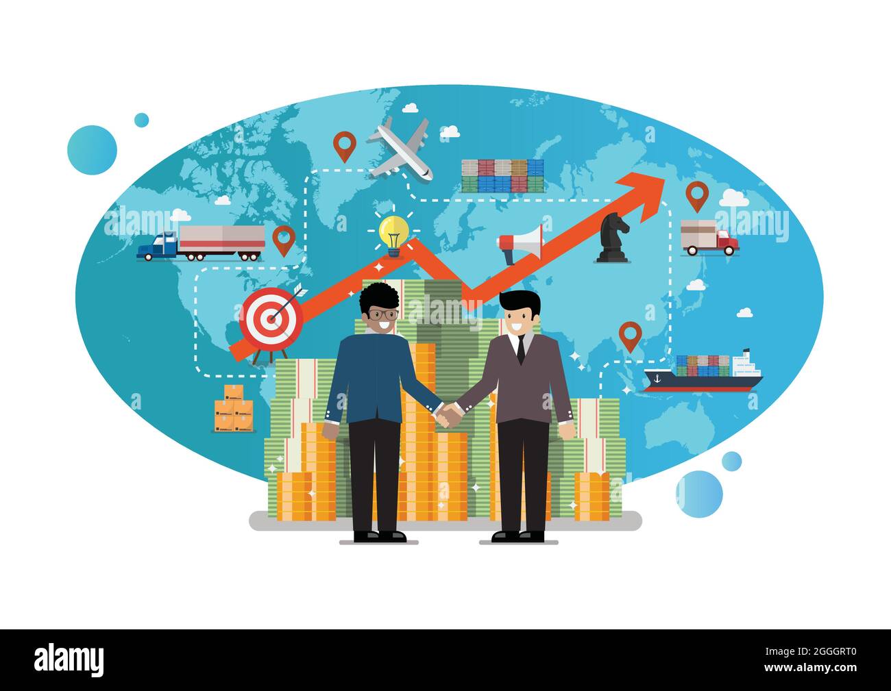 Business partnership with global logistics network on background ...