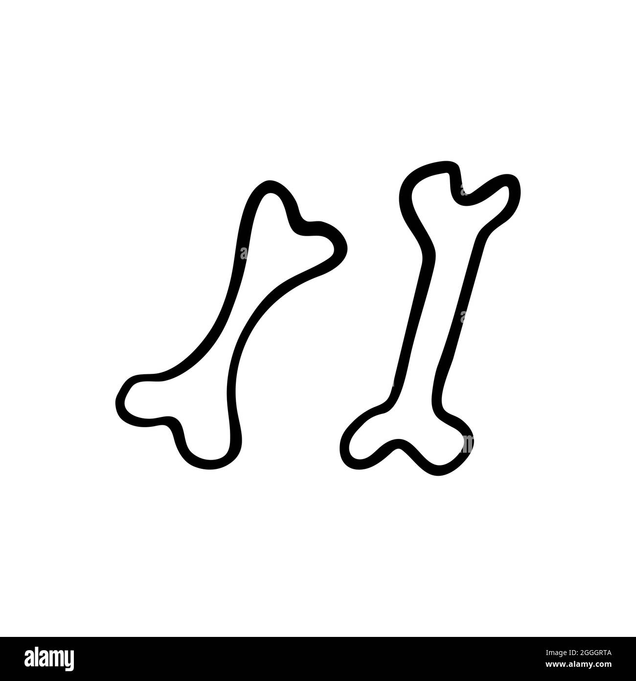 Two bones in doodle style. Black and white vector illustration ...