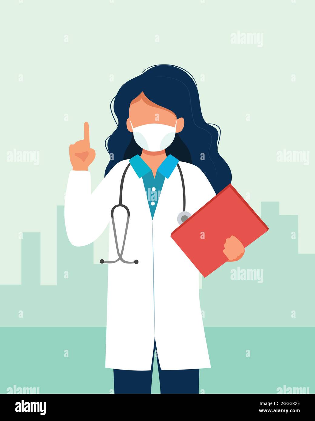 Lady doctor with stethoscope and file. Cartoon vector of woman doctor ...