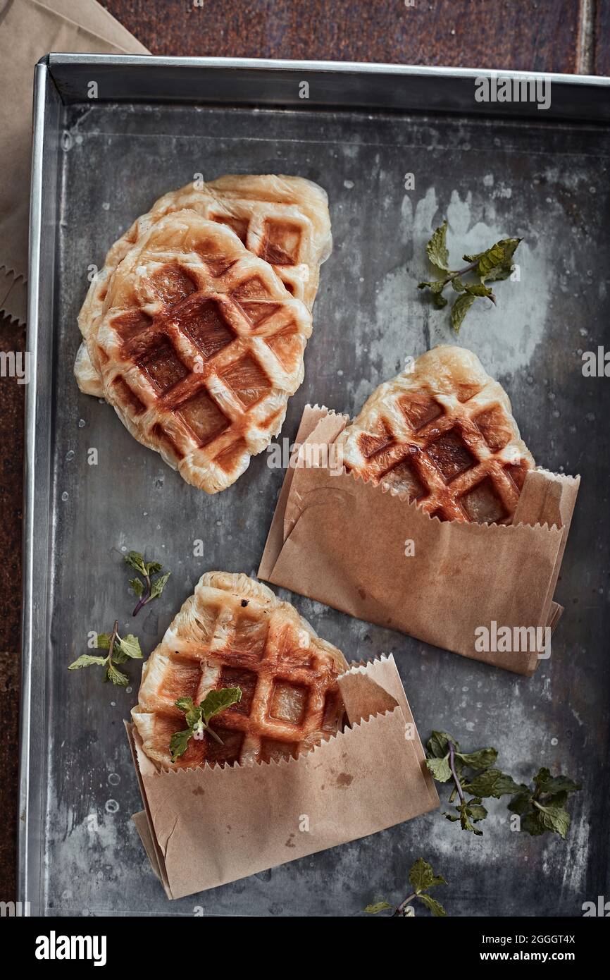 Homemade Croissant Waffle (Croffle) on wood background Stock Photo - Alamy