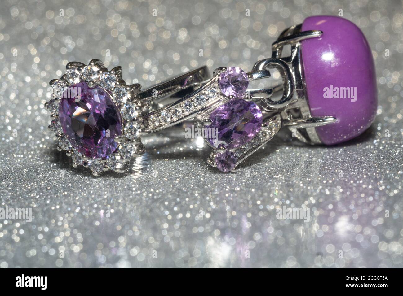 Fashion silver ring with big violet phosphosiderite stone Stock Photo ...