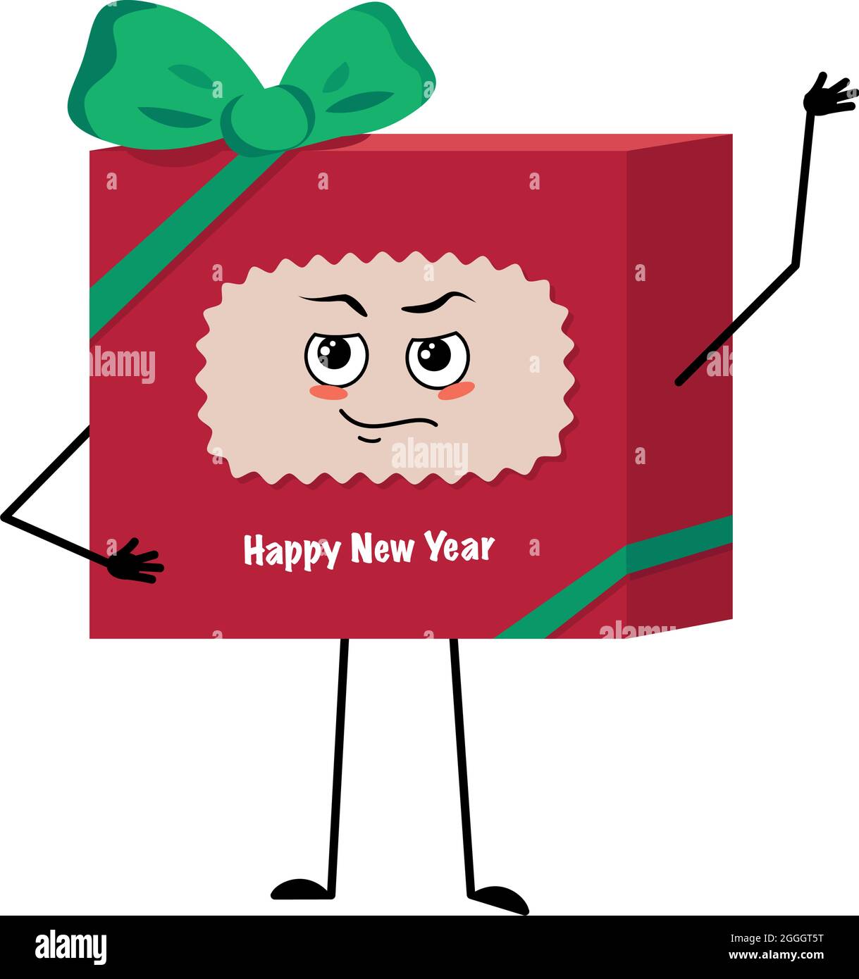 Cute character gift box for new year with bow and emotions of a hero, a ...
