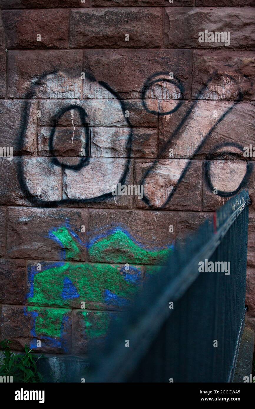 0 Percent, 0 , Graffiti On A Stone Wall, Iron Fence With Spikes ...