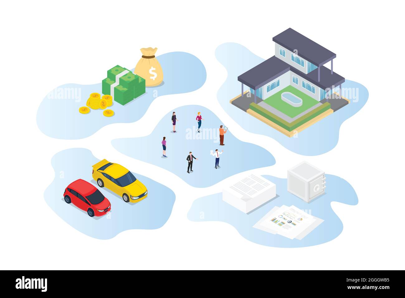 inheritance concept with people family and some wealth asset with ...