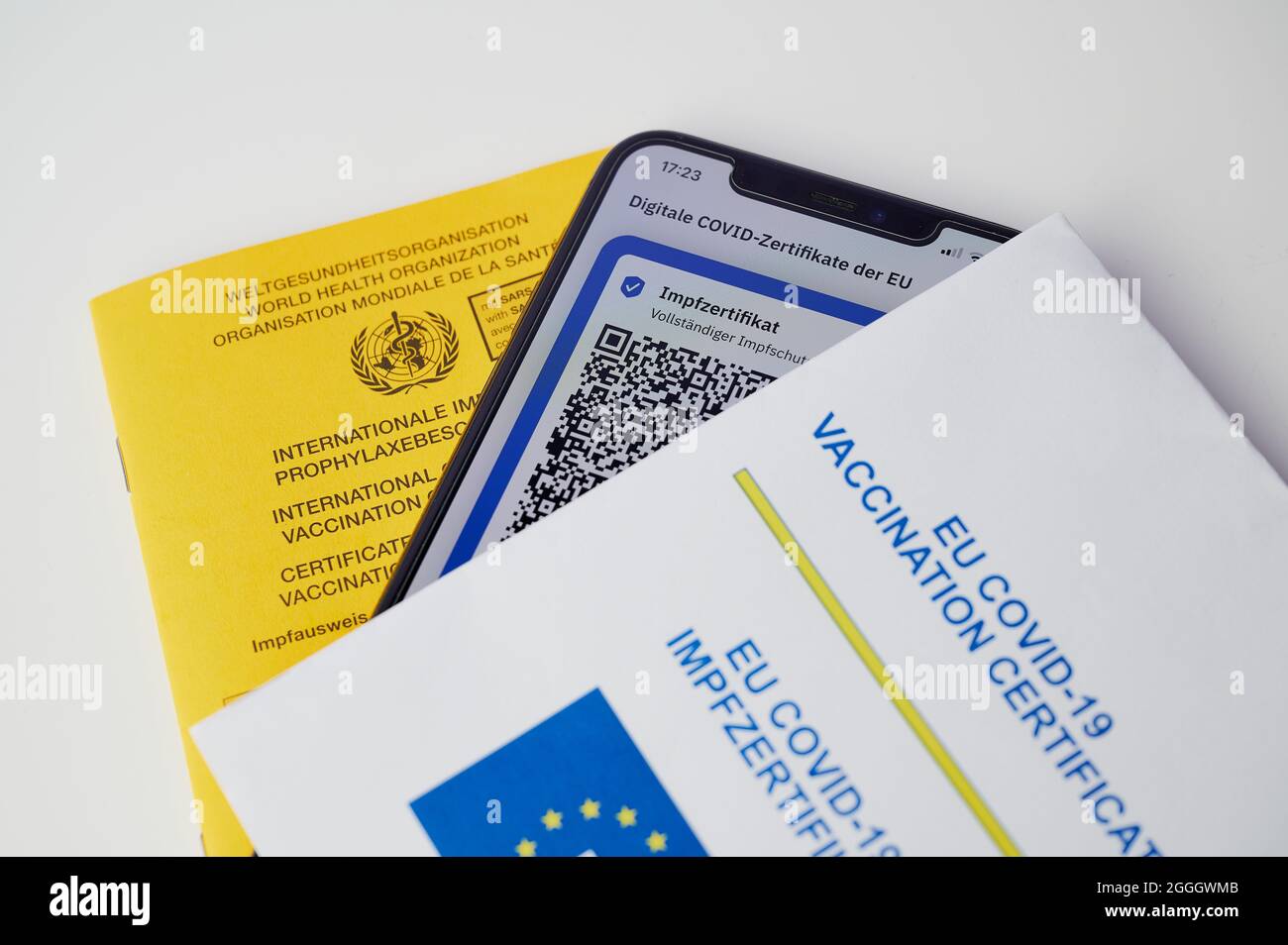 July 16, 2021 Detail Photo Of A Vaccination Certificate, A Cell Phone ...