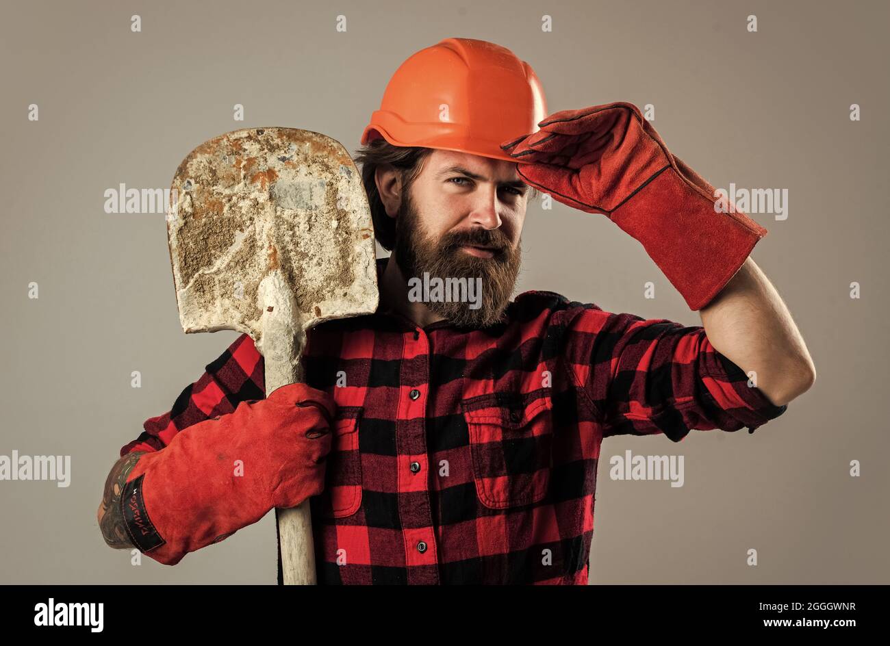 Confident in his style. mature guy builder with beard and moustache ...