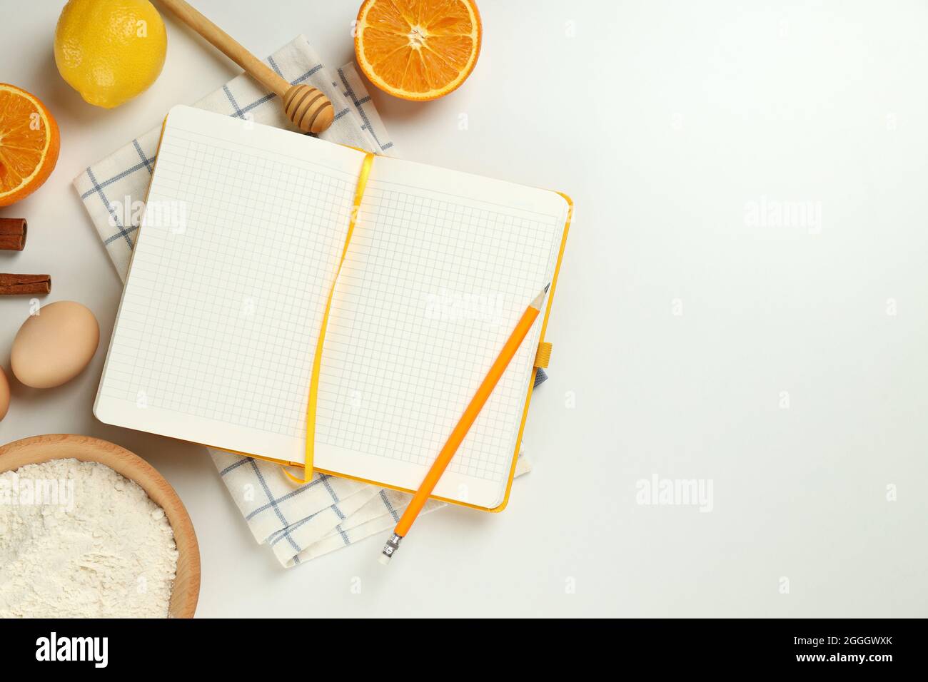 Concept of recipe on white background, space for text Stock Photo - Alamy