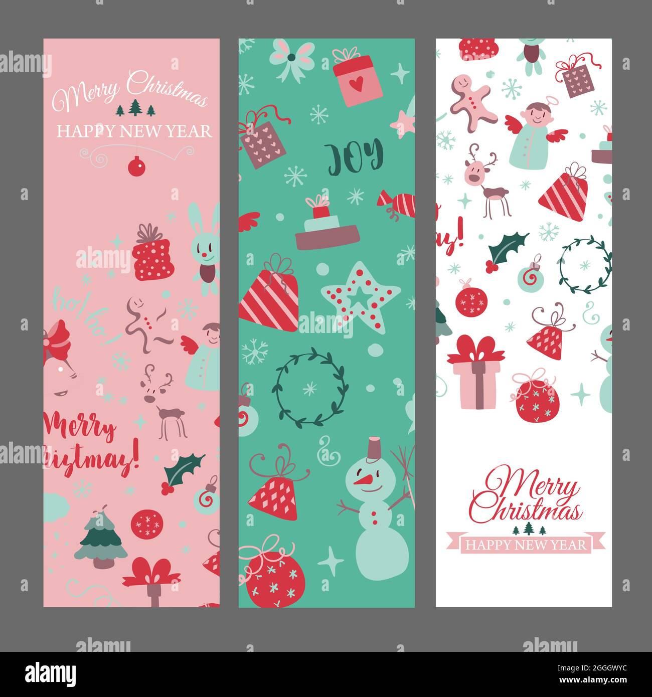Set of web banners with Christmas design elements in doodle style ...