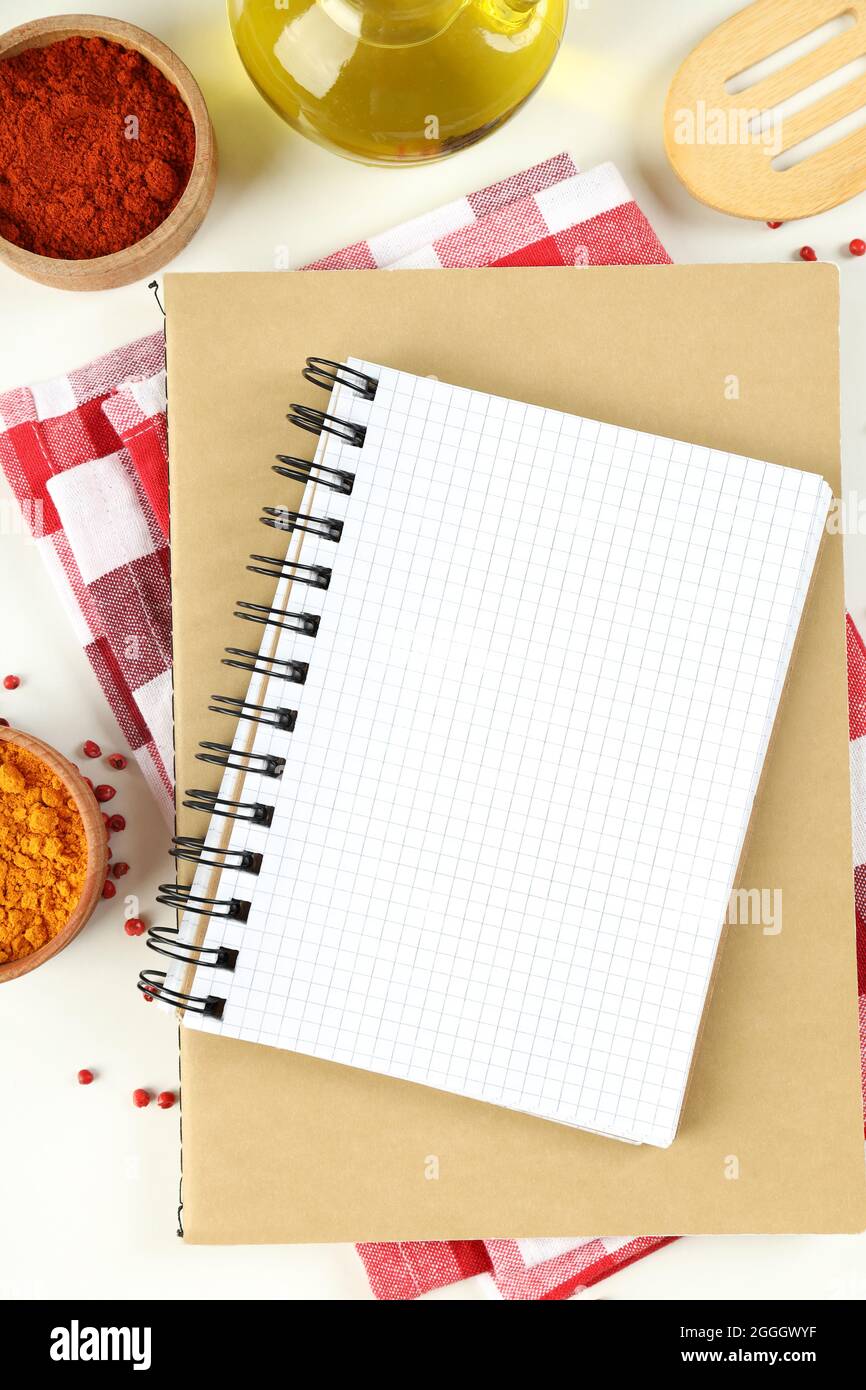 Concept of recipe on white background, space for text Stock Photo - Alamy
