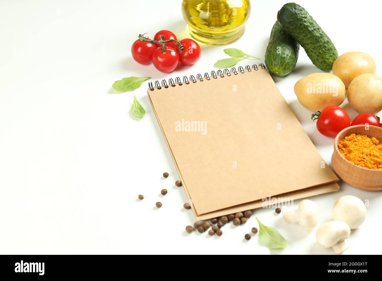 Concept of recipe book on white background, space for text Stock Photo ...