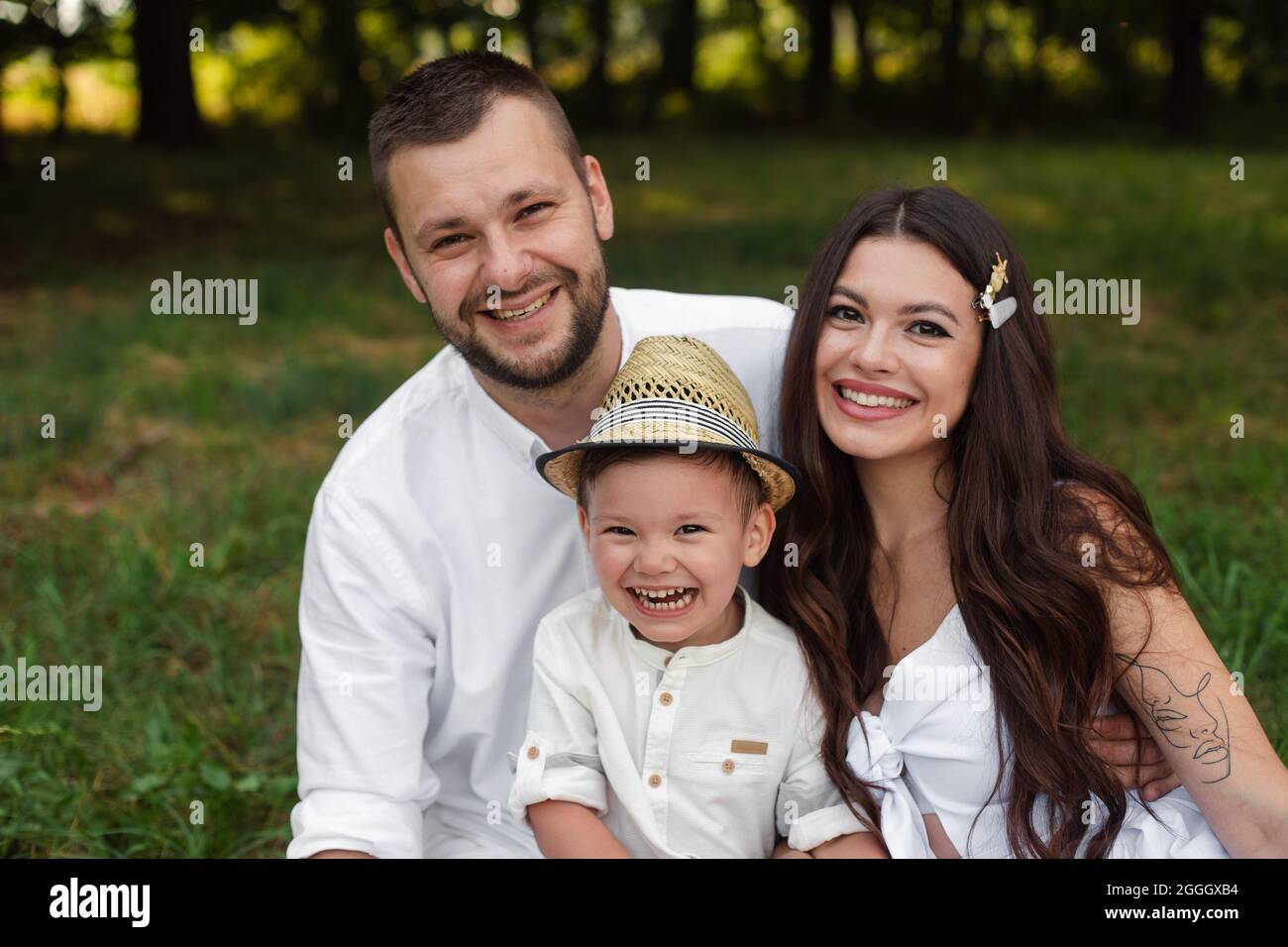 Stock photo headshot of a lovely Caucasian family of mother, father and ...