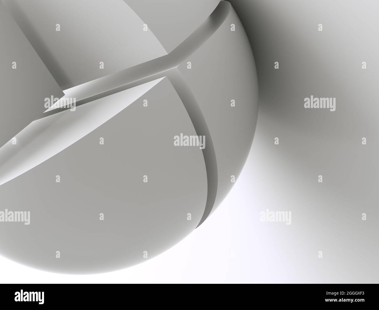 Fragment of an abstract sliced sphere object in an empty white studio ...