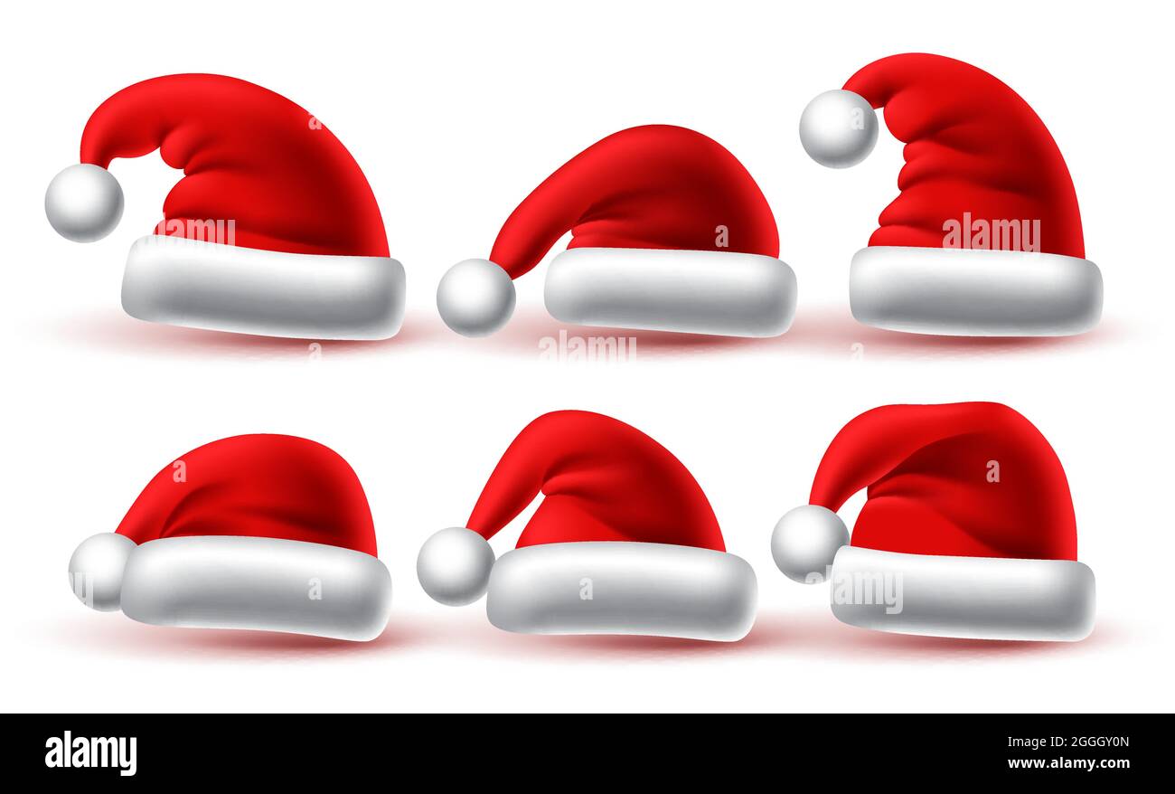 Christmas santa hat set vector design. Santa claus red cap collection ...