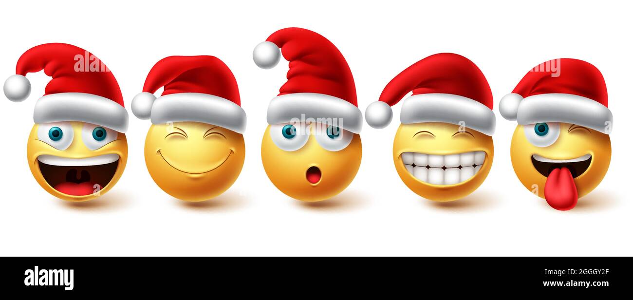 Christmas smiley vector set. Emoji xmas characters icon collection ...