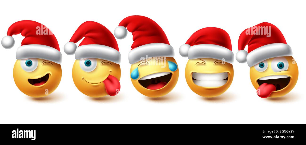 Christmas smiley emoji vector set. Emojis xmas characters wearing santa ...