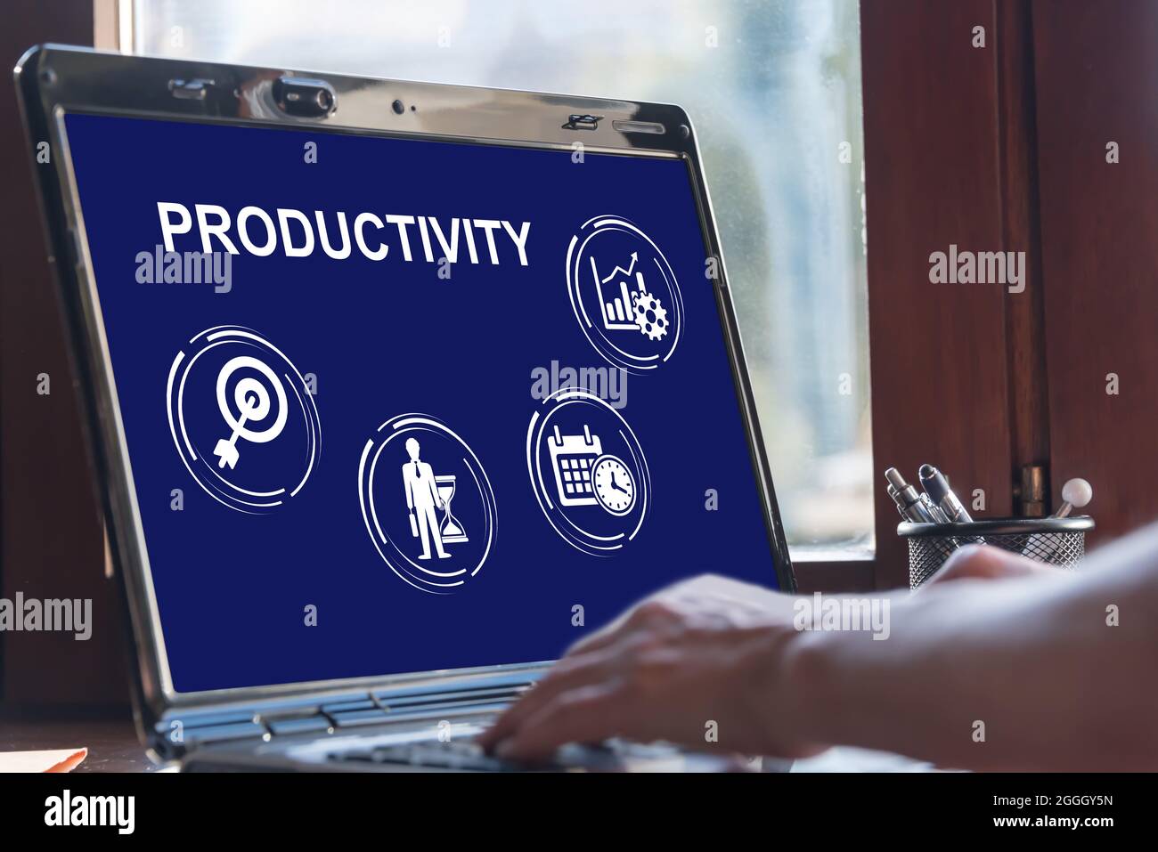 Laptop screen displaying a productivity concept Stock Photo - Alamy